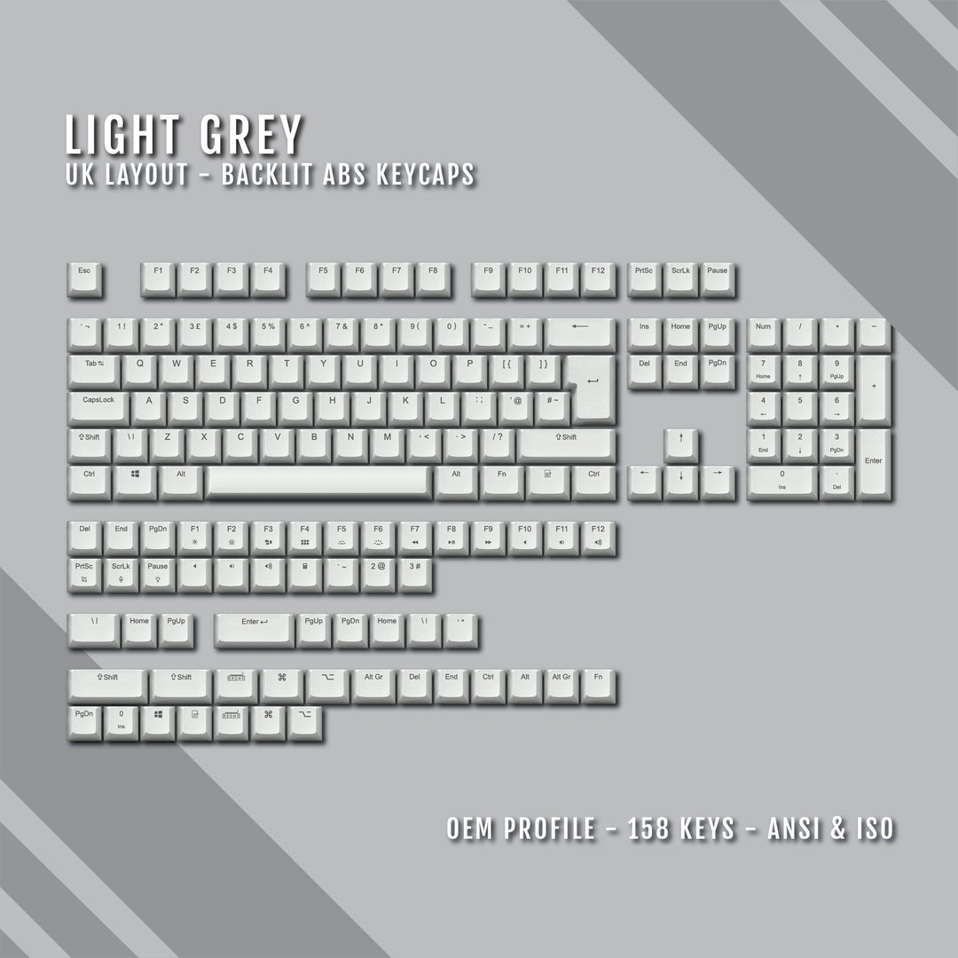 Light Grey Backlit UK Keycaps - Windows & Mac Symbols - ABS Material ...