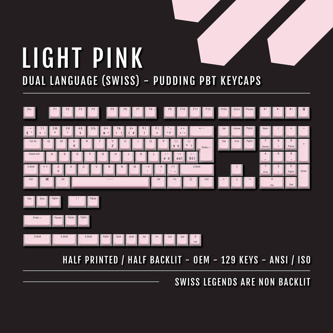 Light Pink Swiss Pudding Keycaps - ISO-CH - 129% Size - Dual Language ...