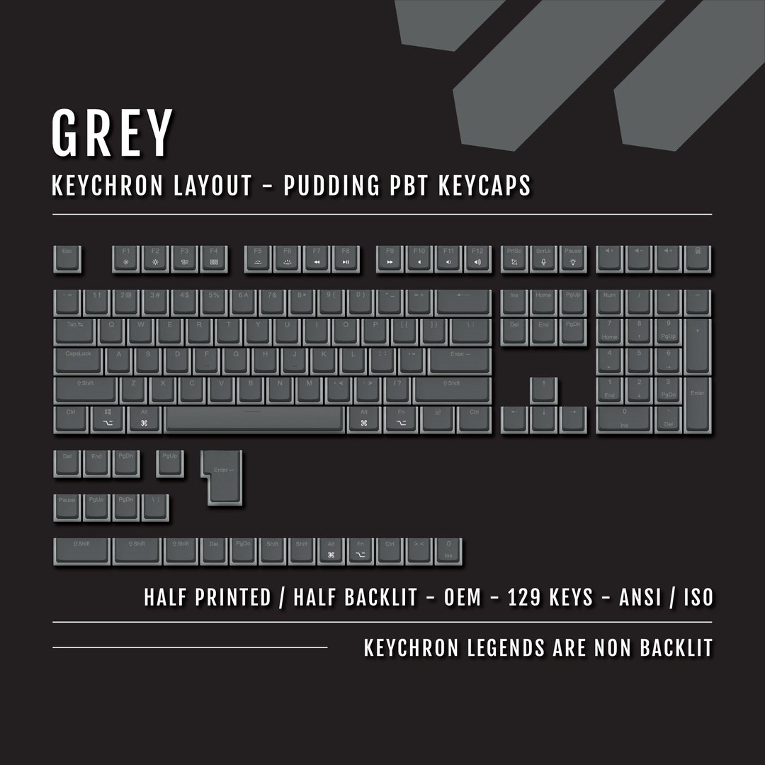 US Grey Pudding Keychron Layout Keycaps - 129% Size - Dual Language ...