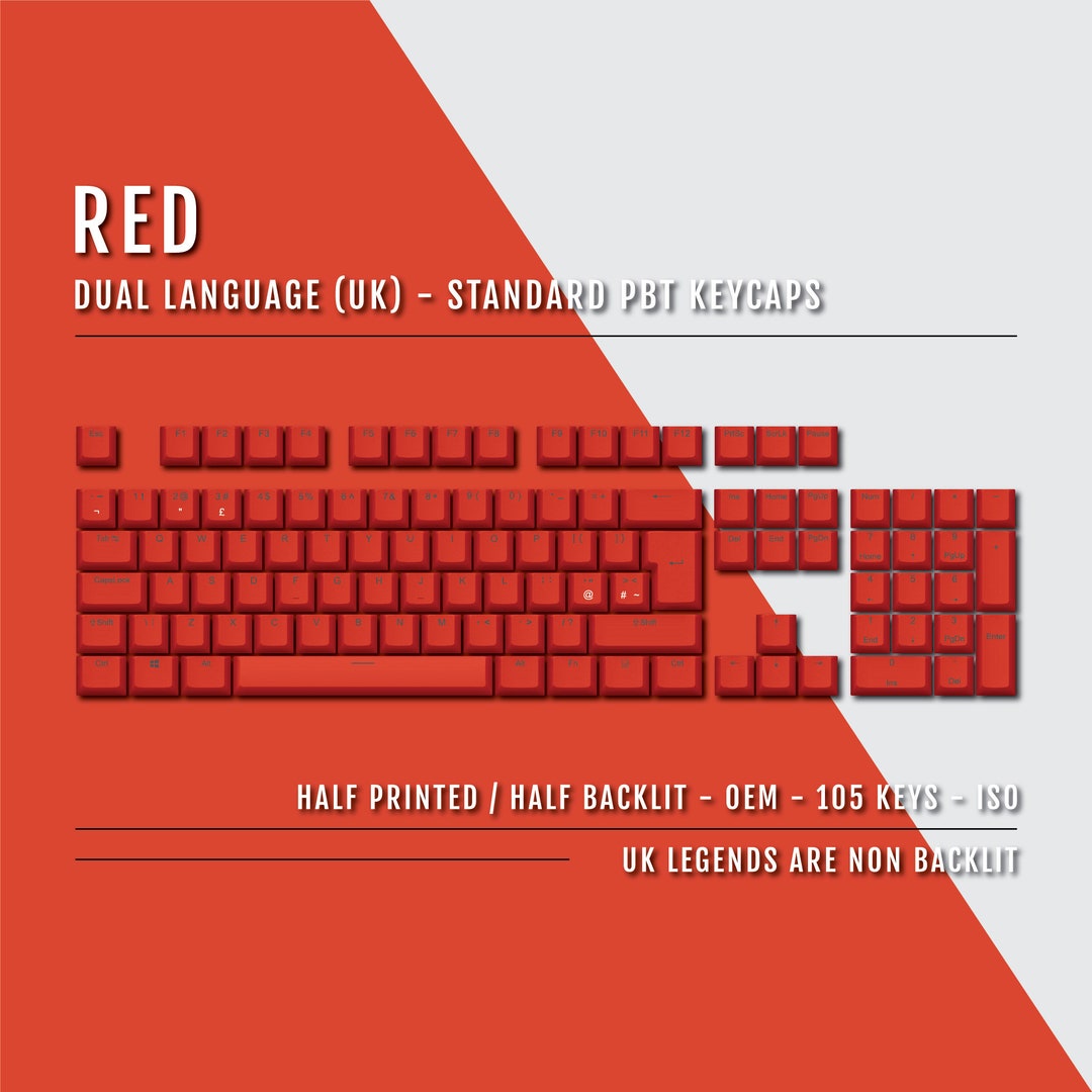 Red UK Keycaps - Dual Language Keycaps - Double Shot PBT - Ansi & Iso ...