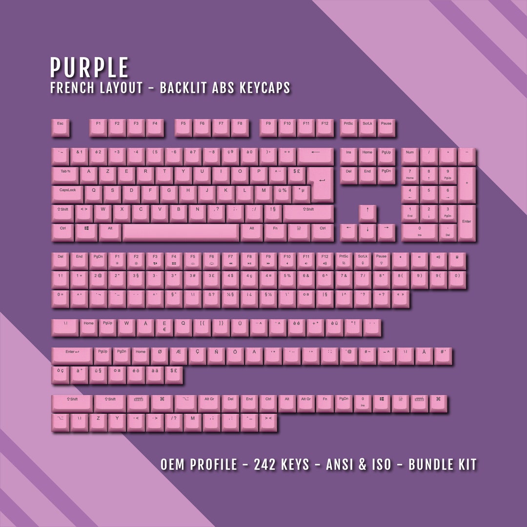 Purple Backlit French Keycaps ISO-FR AZERTY Layout Windows - Etsy