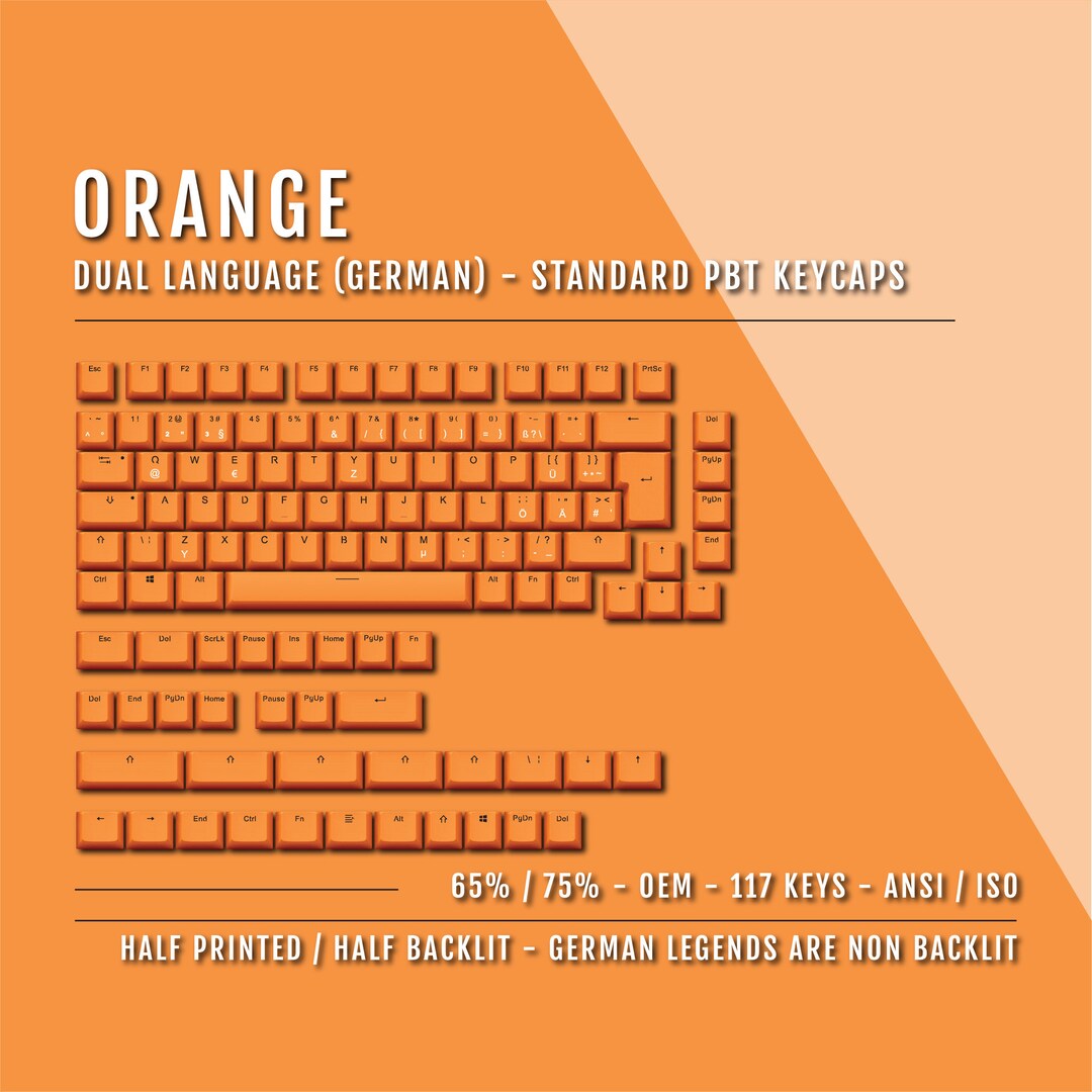 Orange German Keycaps: Dual Language Double Shot PBT - 65/75% ISO-DE - Etsy