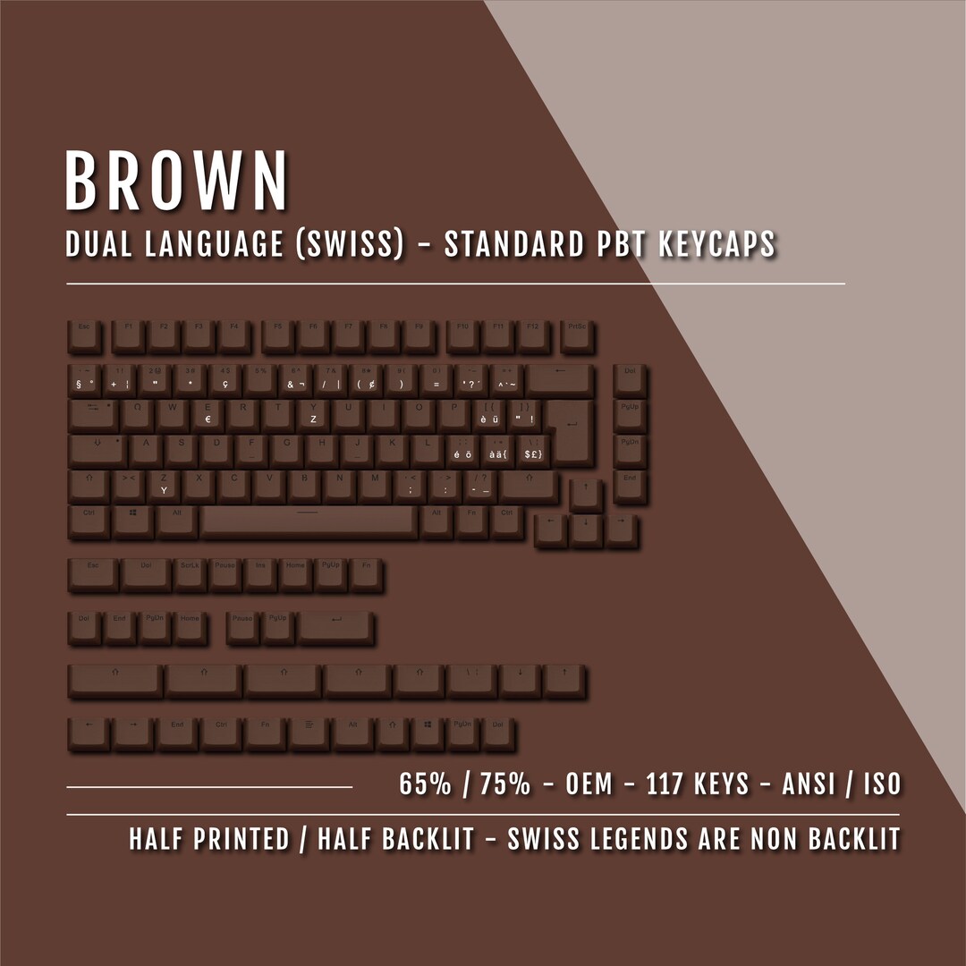 Brown Swiss Keycaps - ISO-CH - 65/75% Sizes - Dual Language Keycaps ...
