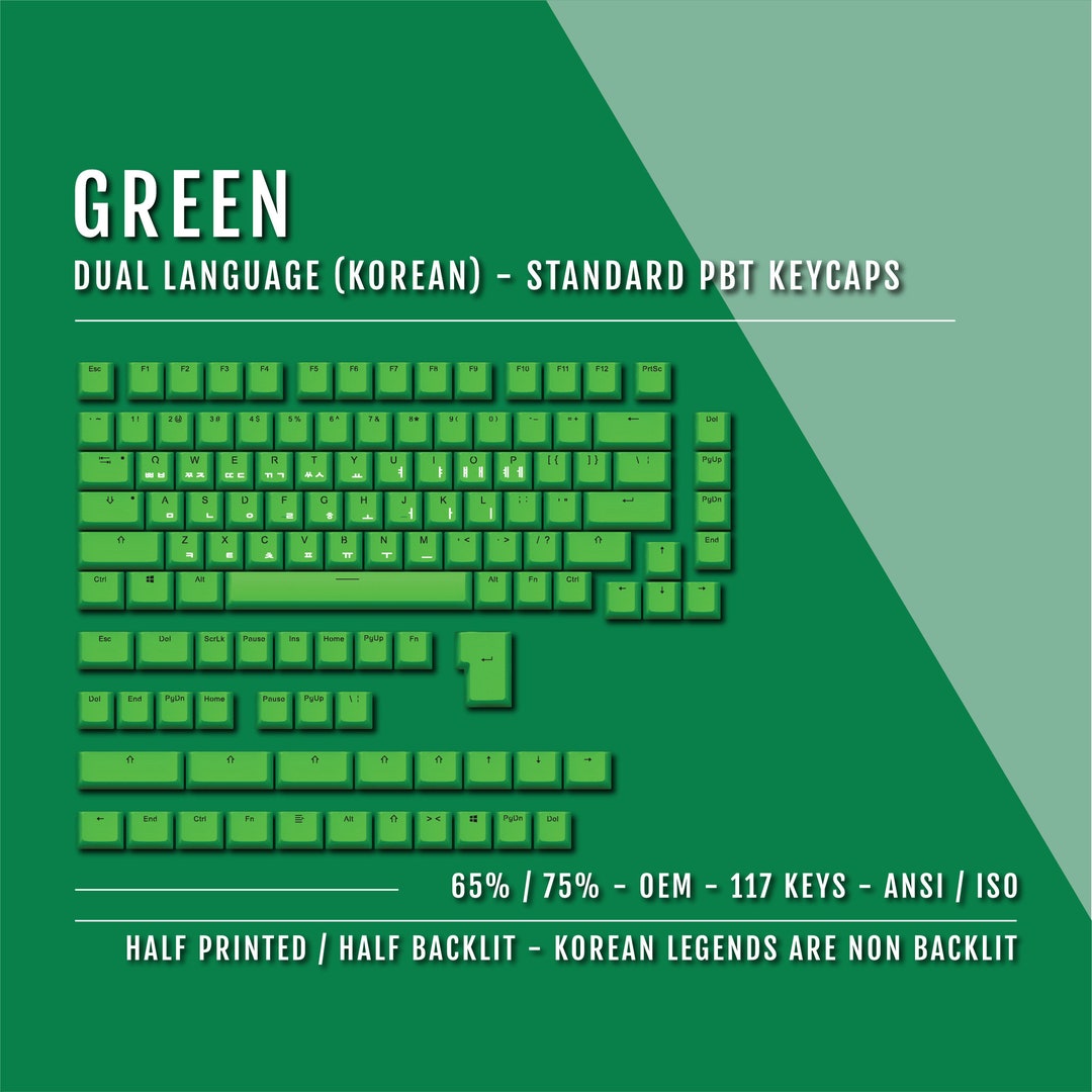 US Green Korean (hangul) Keycaps - 65/75% Sizes - Dual Language Keycaps ...