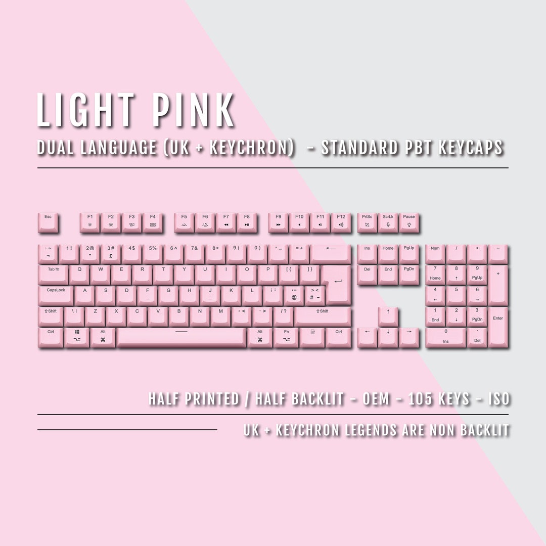 UK Light Pink Keychron Keycaps - Dual Language Keycaps - Double Shot ...