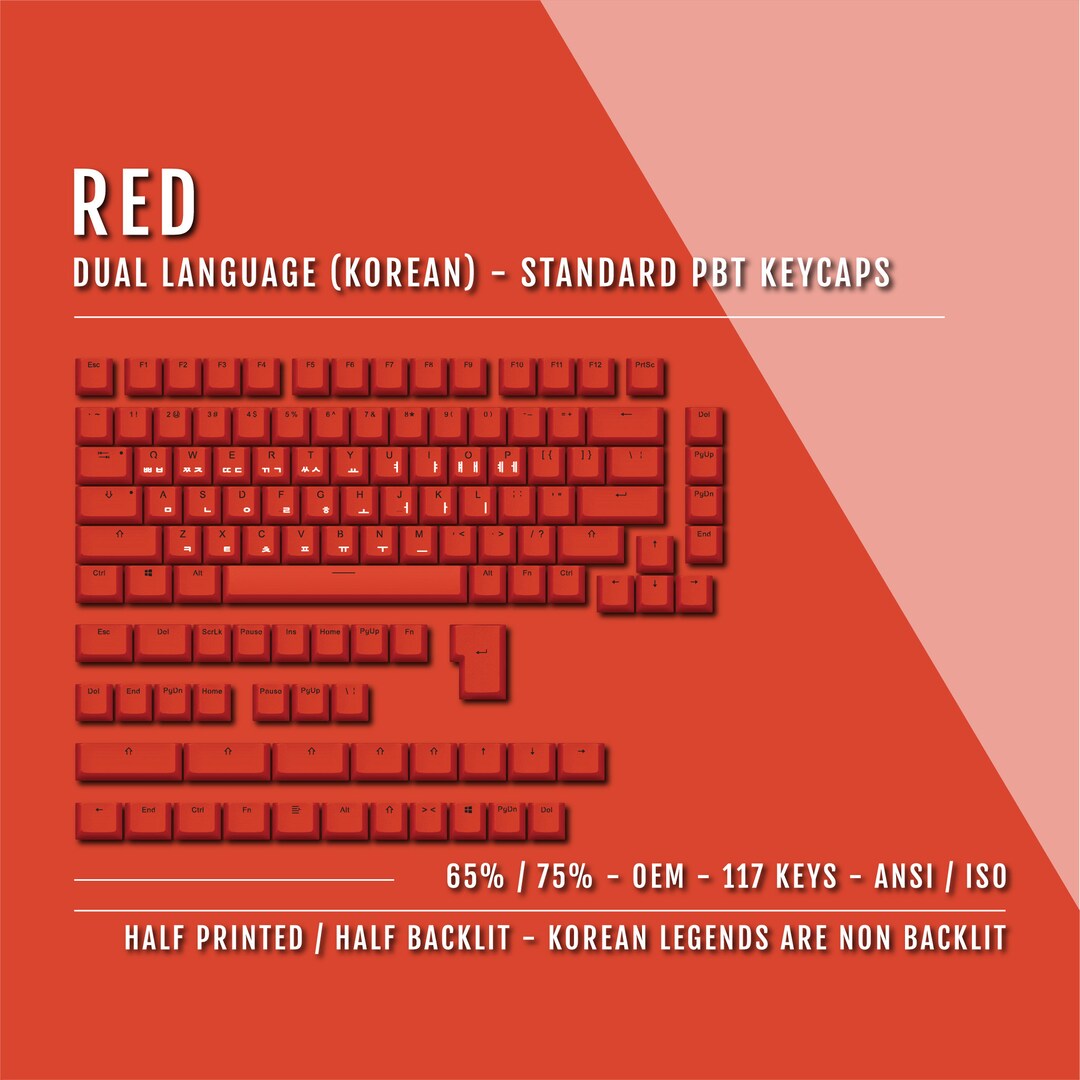 US Red Korean (hangul) Keycaps - 65/75% Sizes - Dual Language Keycaps ...