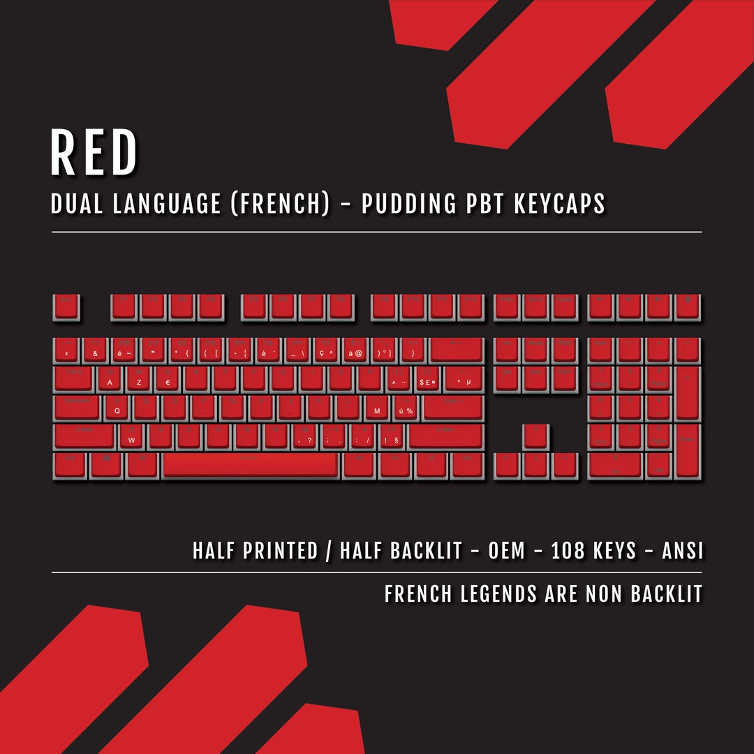 Red French (FR) Pudding Keycaps - 100% Size - Dual Language Keycaps ...