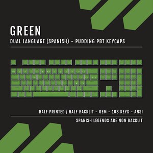 Green Spanish (ES) Pudding Keycaps - 100% Size - Dual Language Keycaps ...