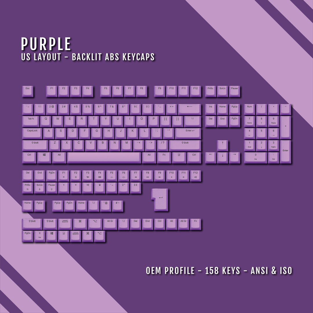 Purple Backlit US Keycaps - Windows & Mac Symbols - ABS Material - 158 ...