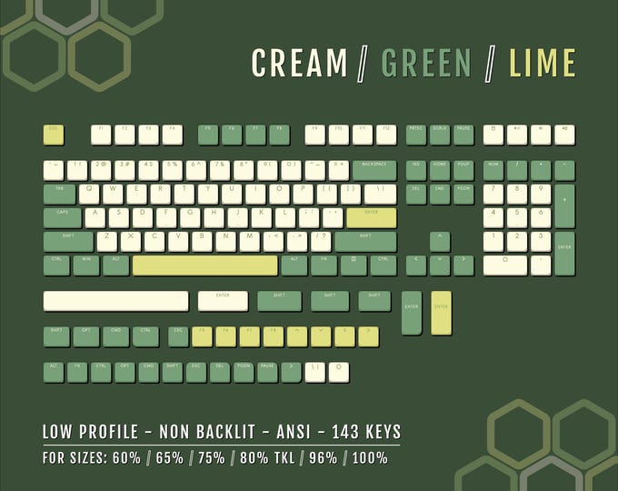Cream/green/lime - Low Profile - ANSI - Non Backlit PBT Keycaps - for ...