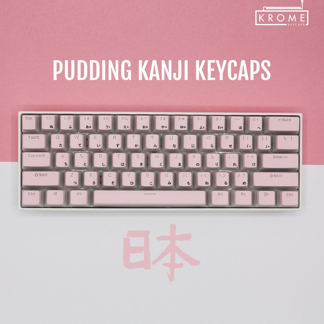 ISO/ANSI - Japanese Kanji Pudding Double Shot PBT Keycaps- Light Pink ...