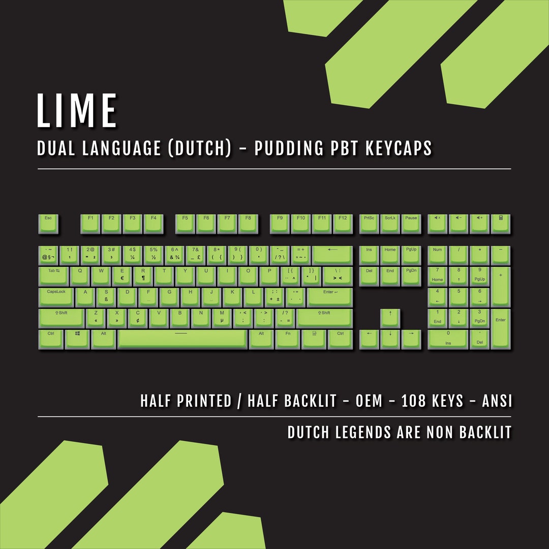 Lime Dutch (NL) Pudding Keycaps - 100% Size - Dual Language Keycaps ...