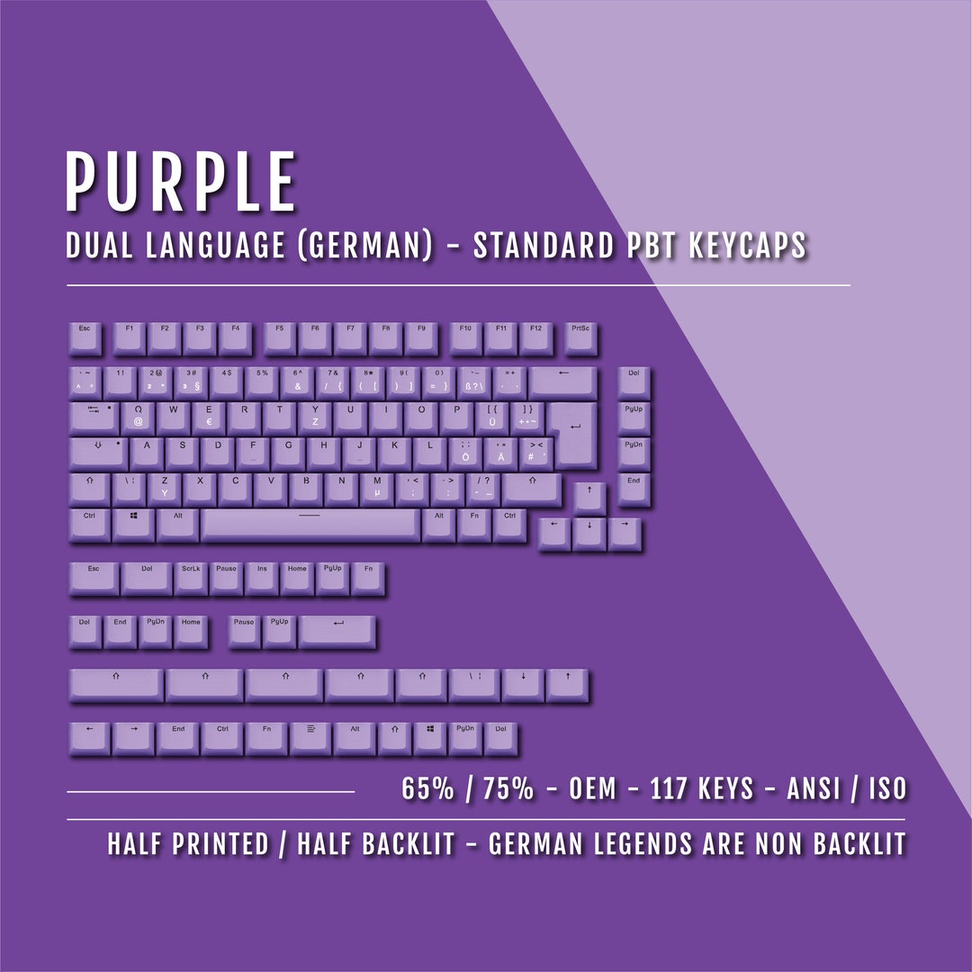 Purple German Keycaps - ISO-DE - 65/75% Sizes - Dual Language Keycaps ...