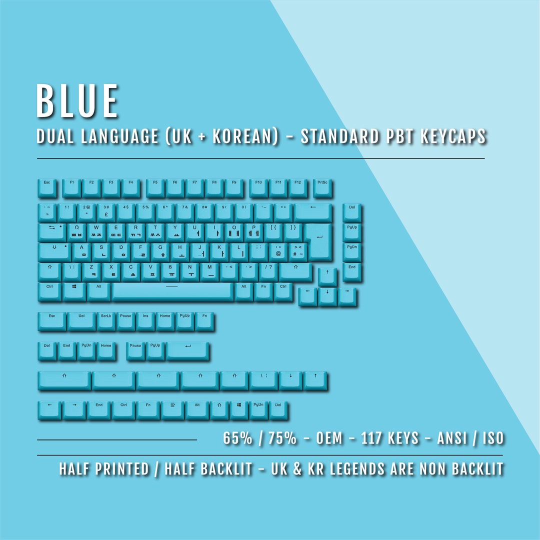 UK Blue Korean (hangul) Keycaps - 65/75% Sizes - Dual Language Keycaps ...