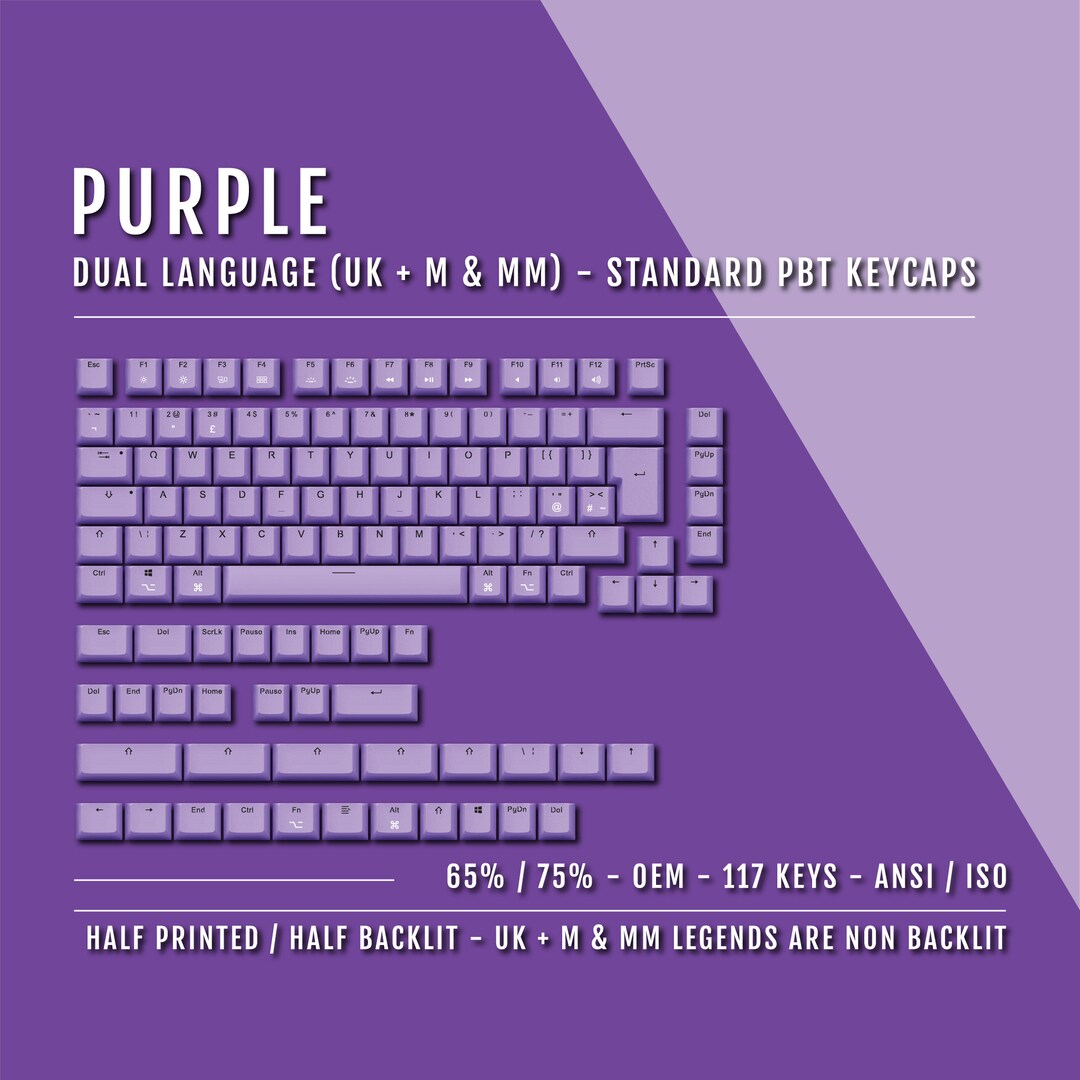 UK Purple Mac and Multimedia Keycaps - 65/75% Sizes - Dual Language ...