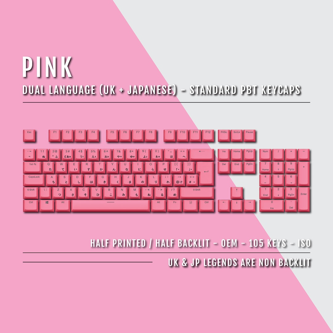 UK Pink Japanese (hiragana) Keycaps - Dual Language Keycaps - Double ...
