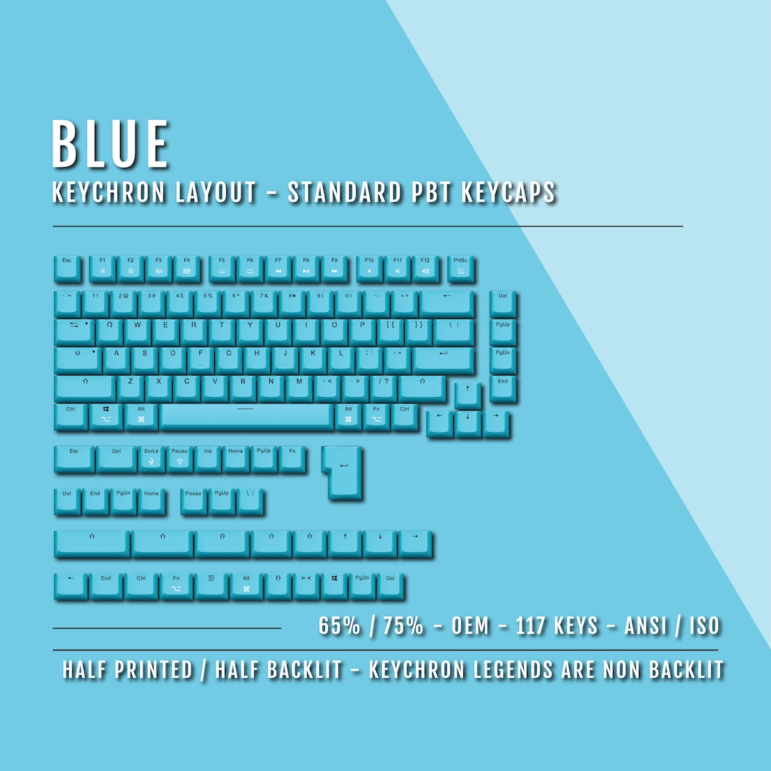 US Blue Keychron Keycaps - 65/75% Sizes - Dual Language Keycaps ...