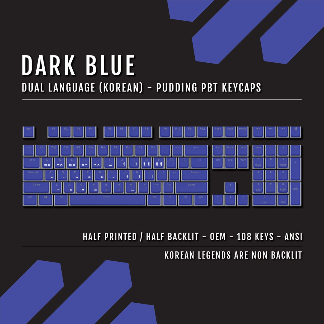 US Dark Blue Korean (hangul) Pudding Keycaps - 100% Size - Dual ...