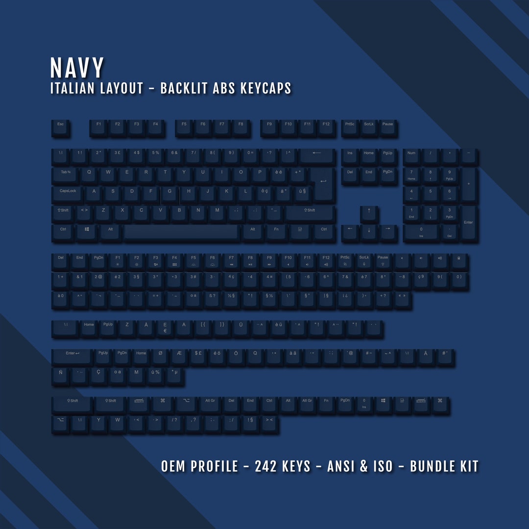 Navy Backlit Italian Keycaps - ISO-IT QWERTY Layout - Windows & Mac ...
