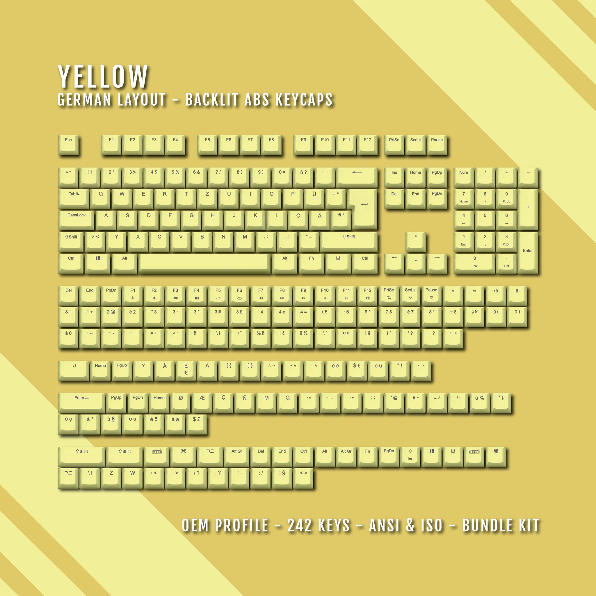 Yellow Backlit German Keycaps: ABS OEM Profile - QWERTZ - Etsy