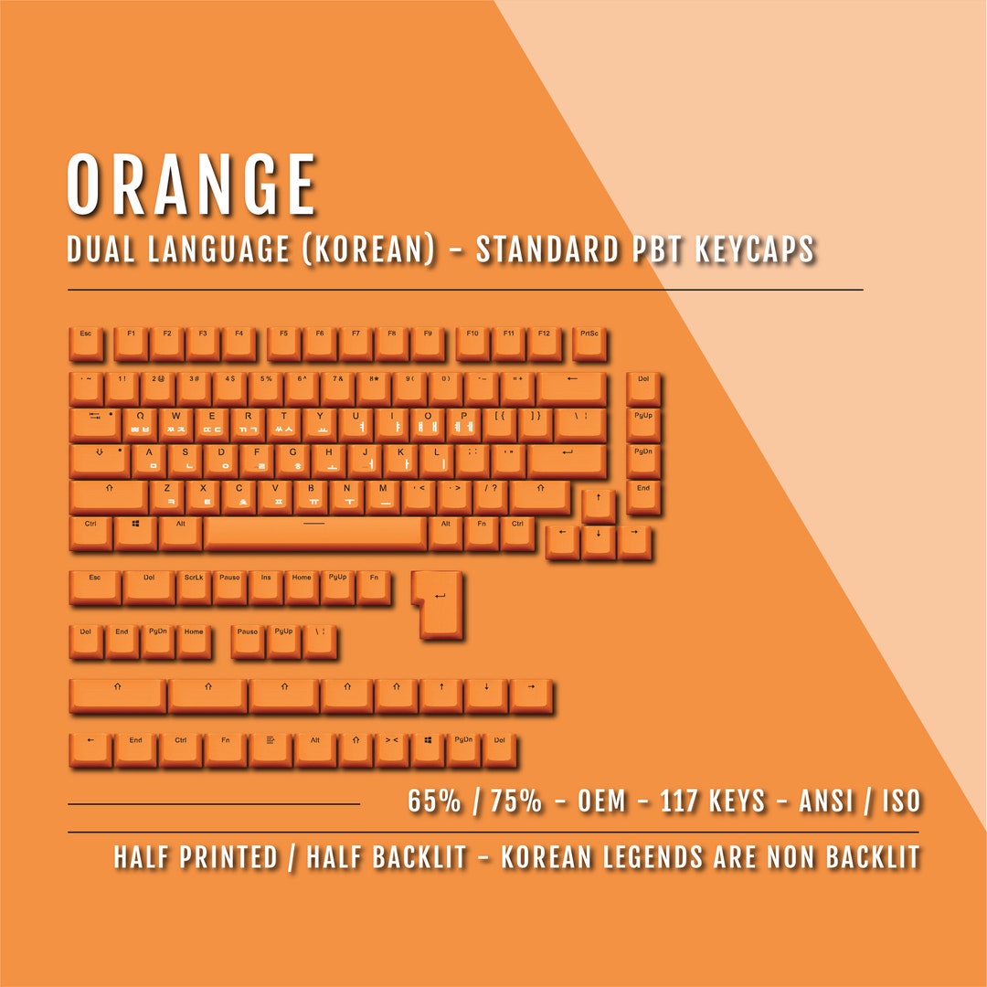 US Orange Korean (hangul) Keycaps - 65/75% Sizes - Dual Language ...