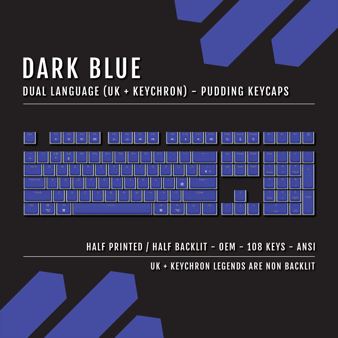 UK Dark Blue Pudding Keychron Layout Keycaps - 100% Size - Dual ...
