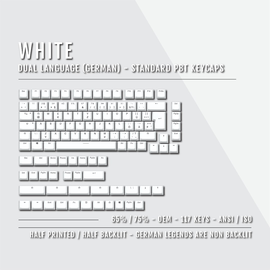 White German Keycaps - ISO-DE - 65/75% Sizes - Dual Language Keycaps ...