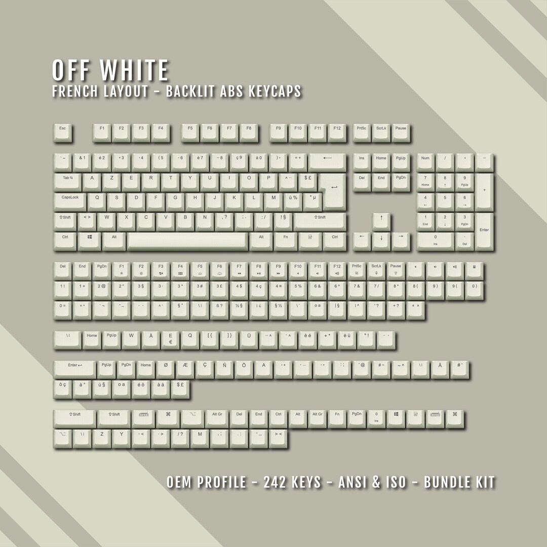 Off White Backlit French Keycaps - ISO-FR AZERTY Layout - Windows & Mac ...