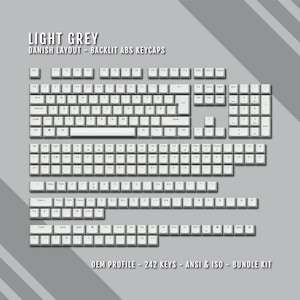 Light Grey Backlit Danish Keycaps - ISO-DK QWERTY Layout - Windows ...