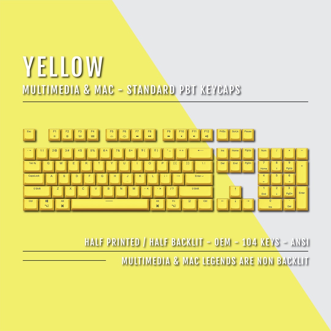 US Yellow Mac and Multimedia Keycaps - Dual Language Keycaps - Double ...