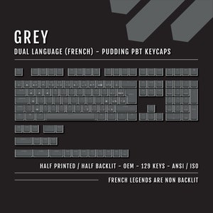 Grey French Pudding Keycaps - ISO-FR - 129% Size - Dual Language ...