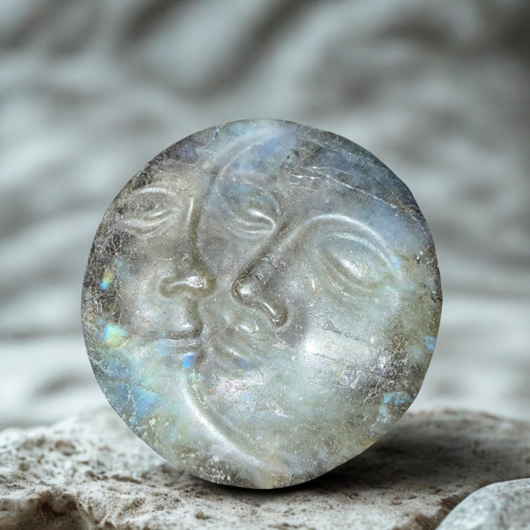 Labradorite Crescent Moon on Full Moon Carving | Natural Flash Stone ...