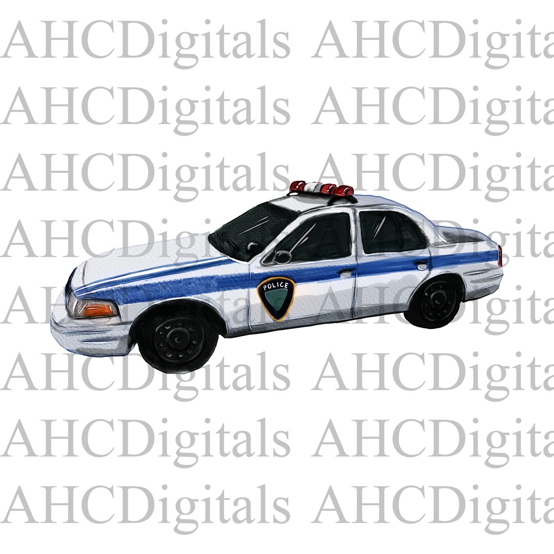 Blue Police Car Sublimation Image, Watercolor Police Car, Policeman ...