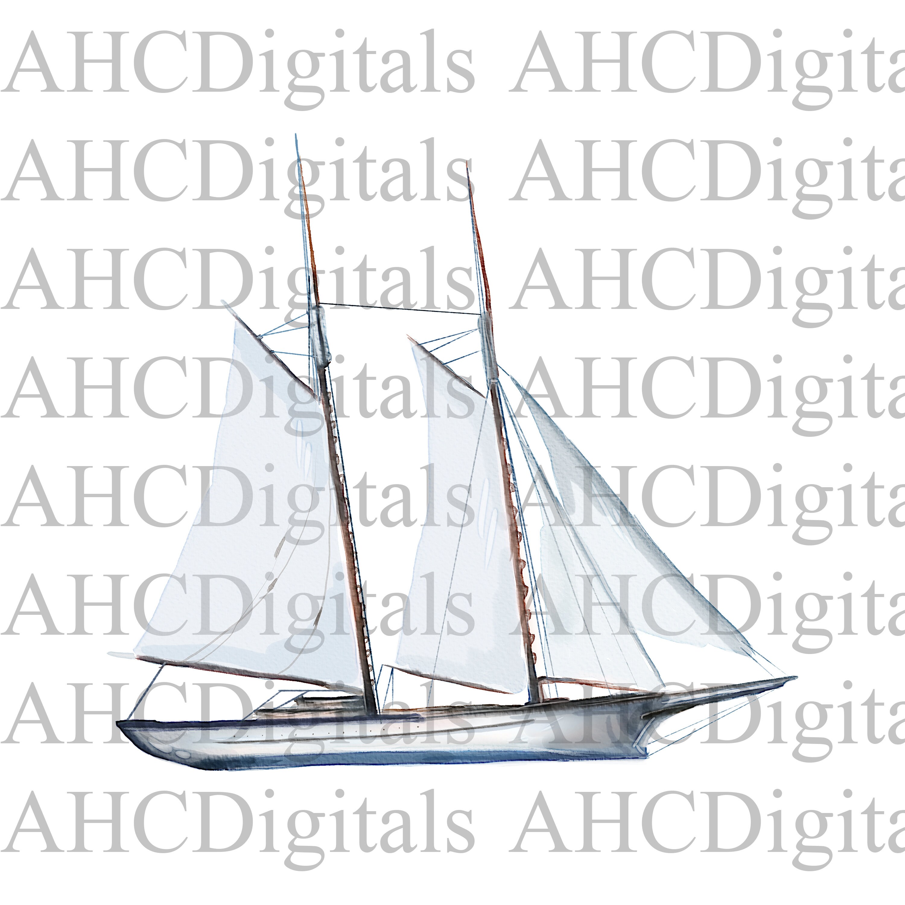 Blue Boat Sublimation Image, Watercolor Sailboat Image, Blue Nautical ...