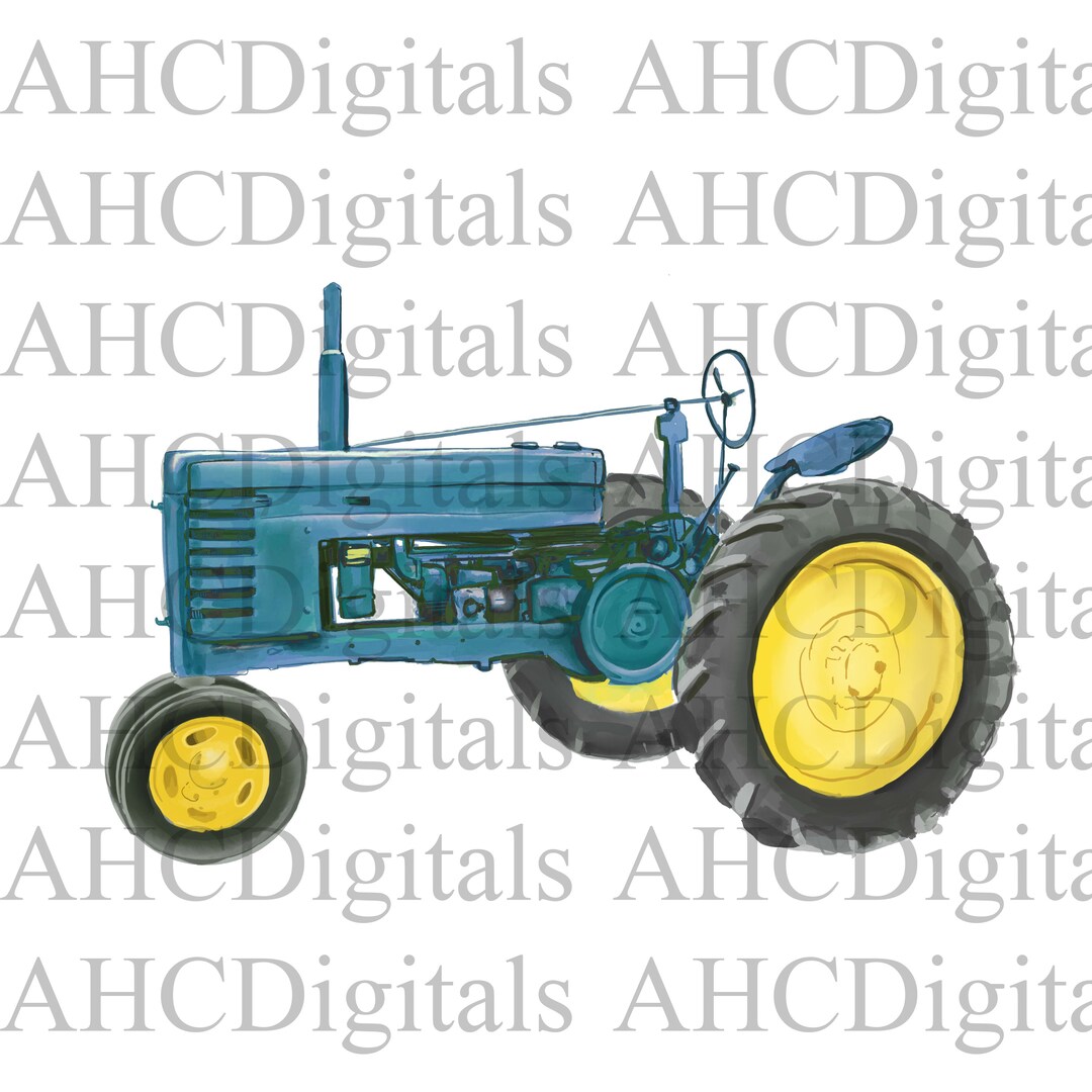 Blue Antique Tractor Watercolor Sublimation Image, Farm Animal Artwork ...