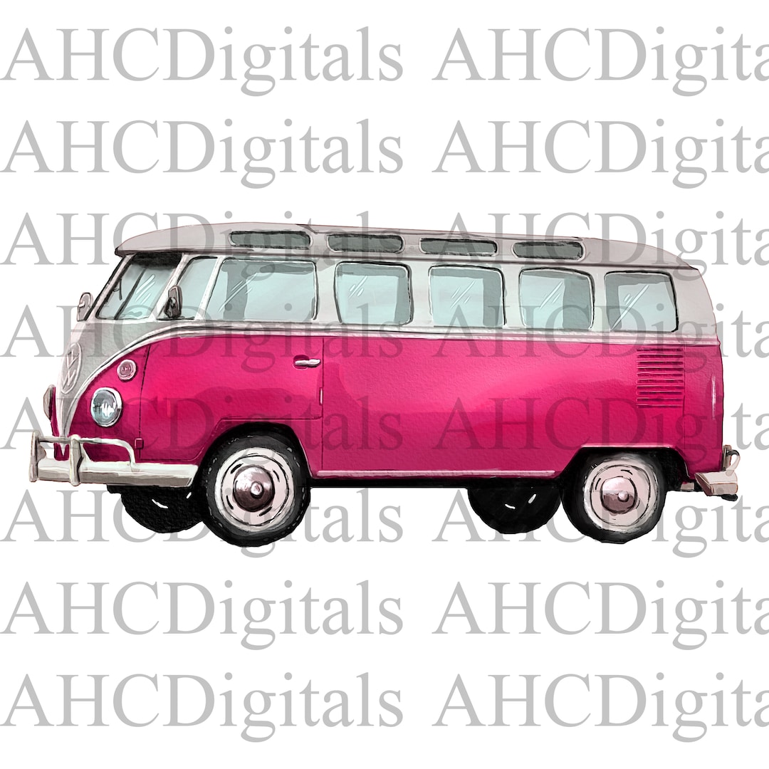 Pink Van Sublimation Image, Watercolor Antique Beetle Car, Vintage Van ...