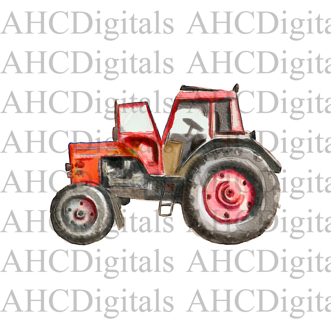 Red Tractor Sublimation Image, Watercolor Antique Tractor, Farm Animal ...