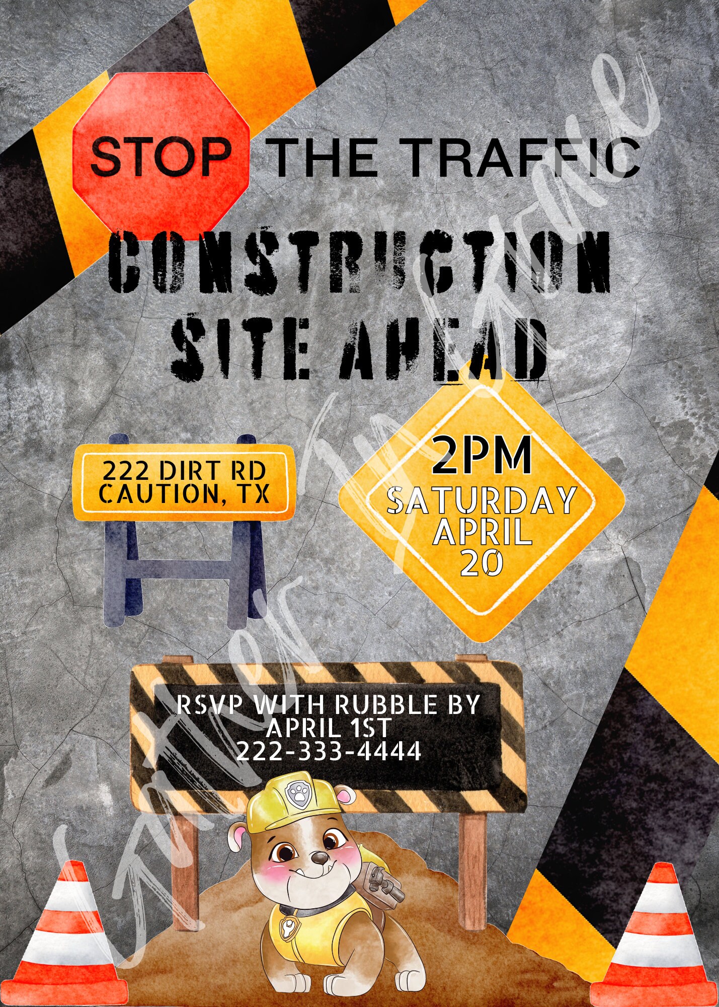 Rubble Construction Invitation DIGITAL DOWNLOAD - Etsy