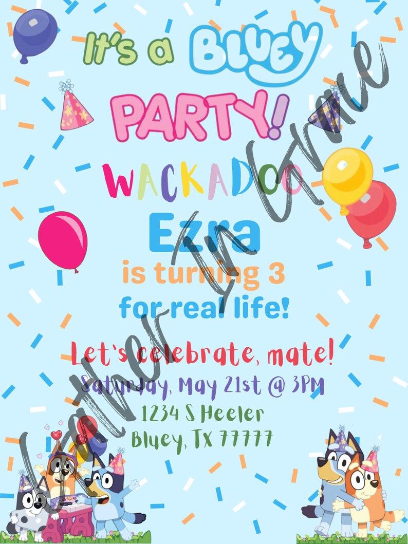 Bluey Inspired Invitation EDITABLE Front and Back - Etsy