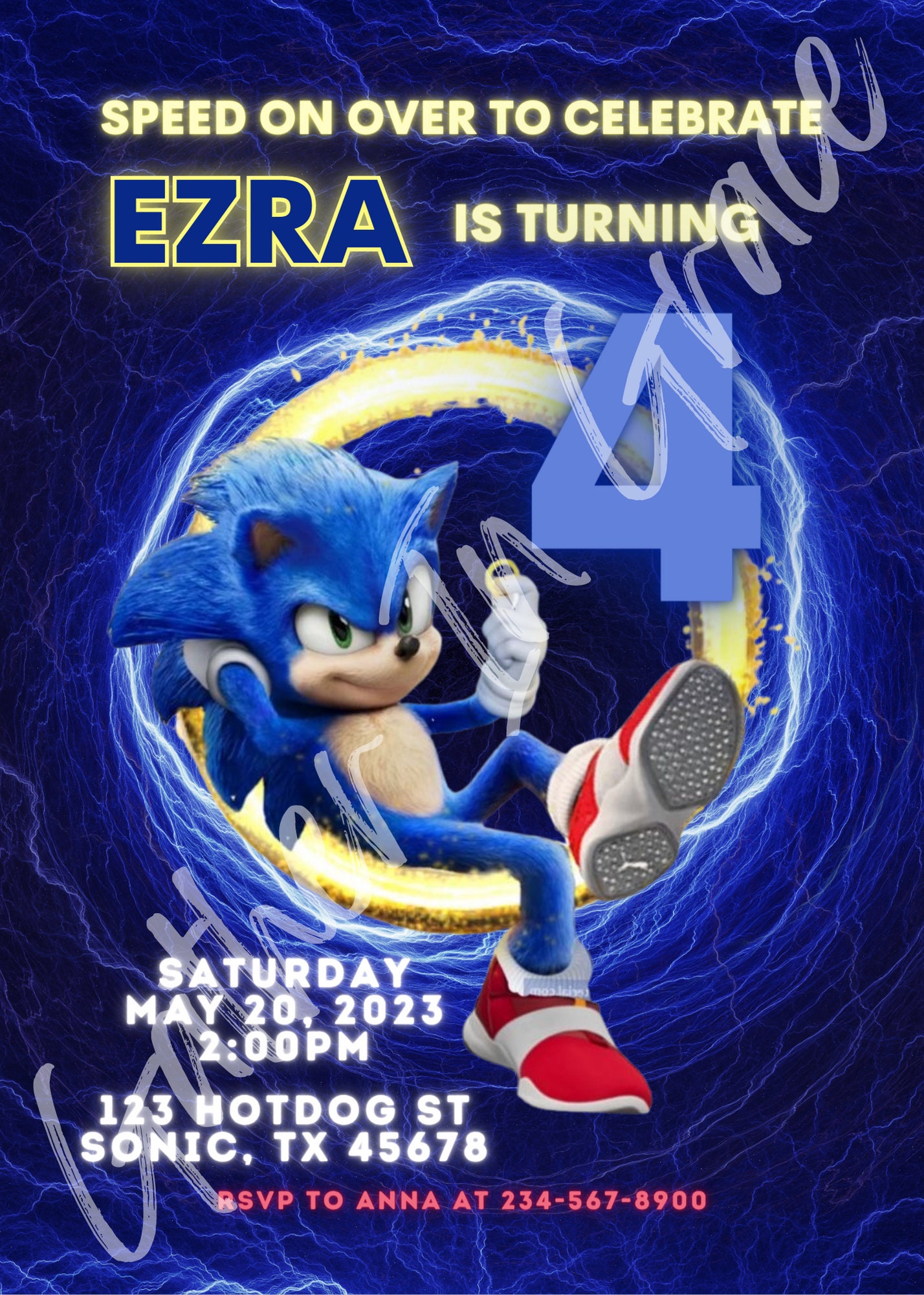 Sonic Inspired Birthday Invitation — EDITABLE — Front and Back - Etsy