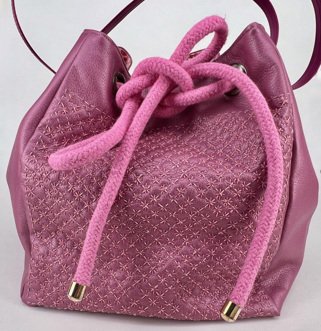 Pink Japanese Style Drawstring Rice Bag Handbag With Intricate Sashiko ...