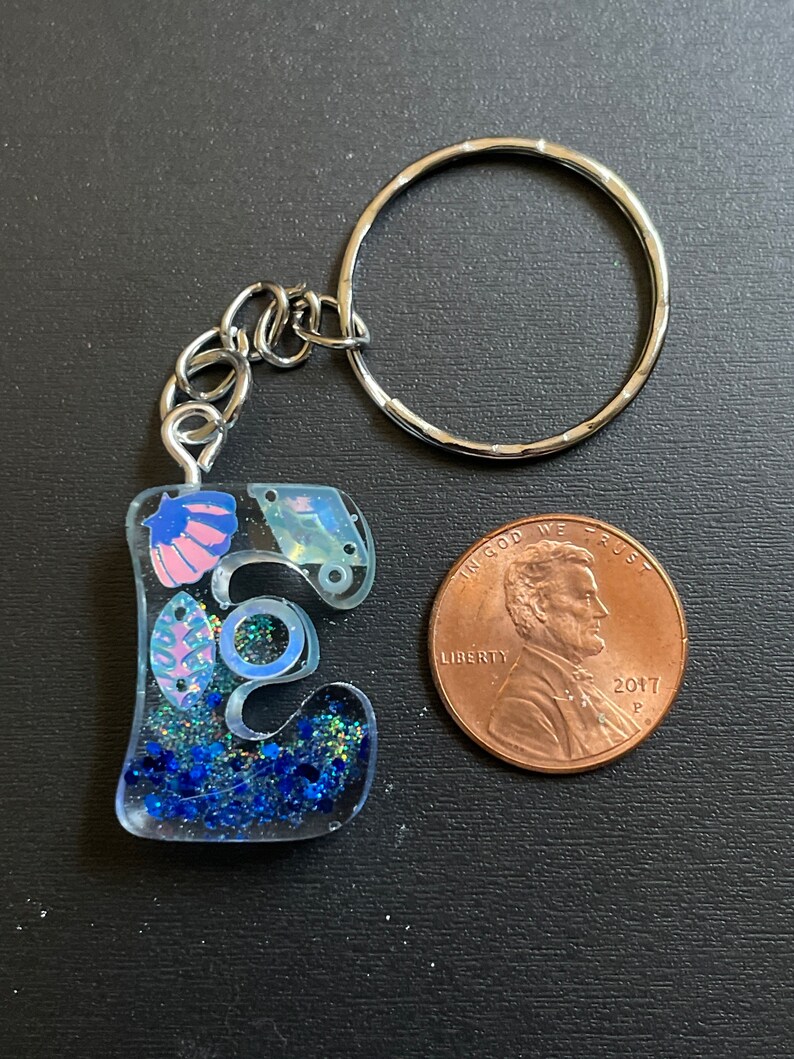 Mini Blue Sparkles Resin Letter Keychain - Etsy