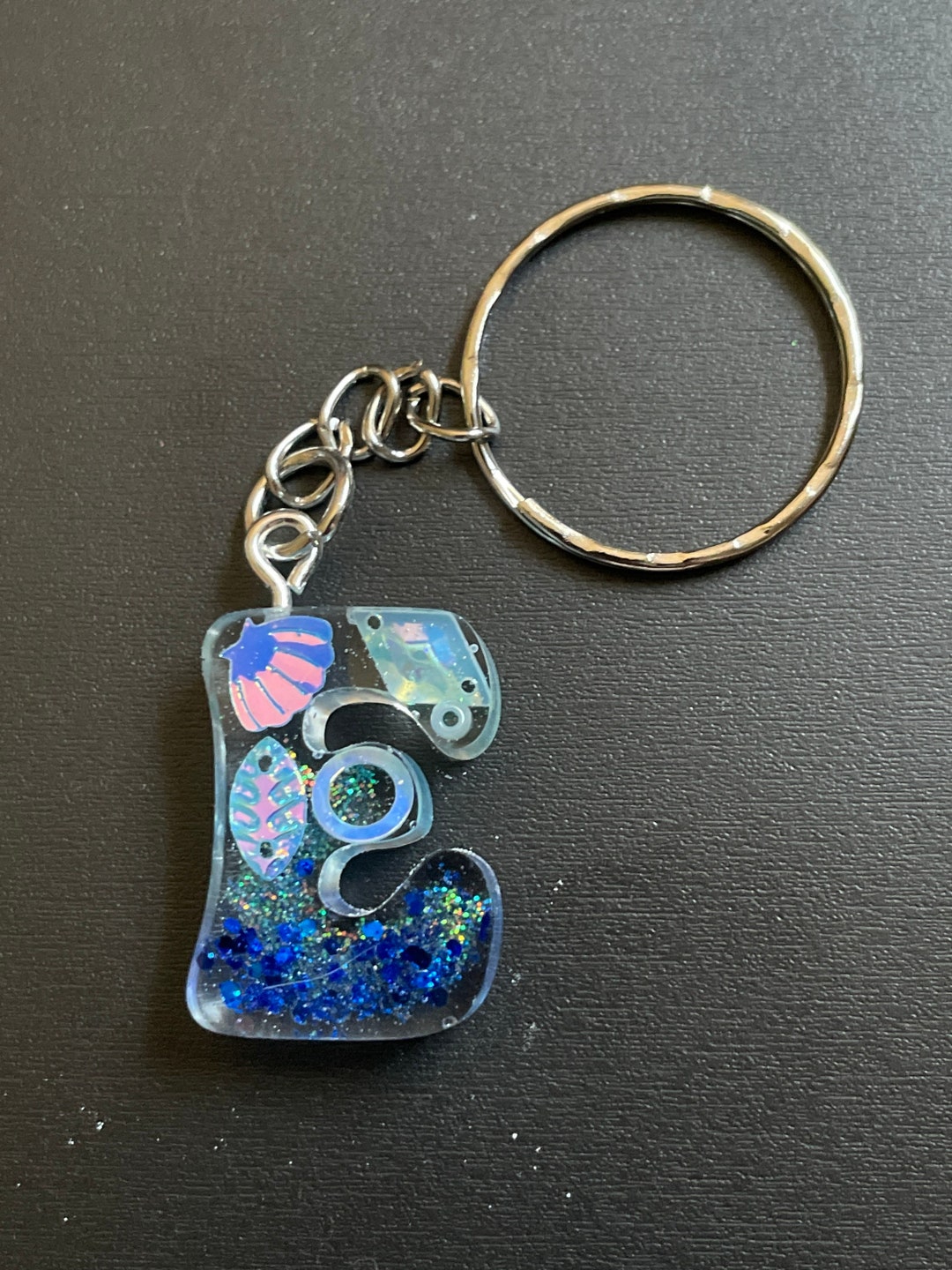 Mini Blue Sparkles Resin Letter Keychain - Etsy