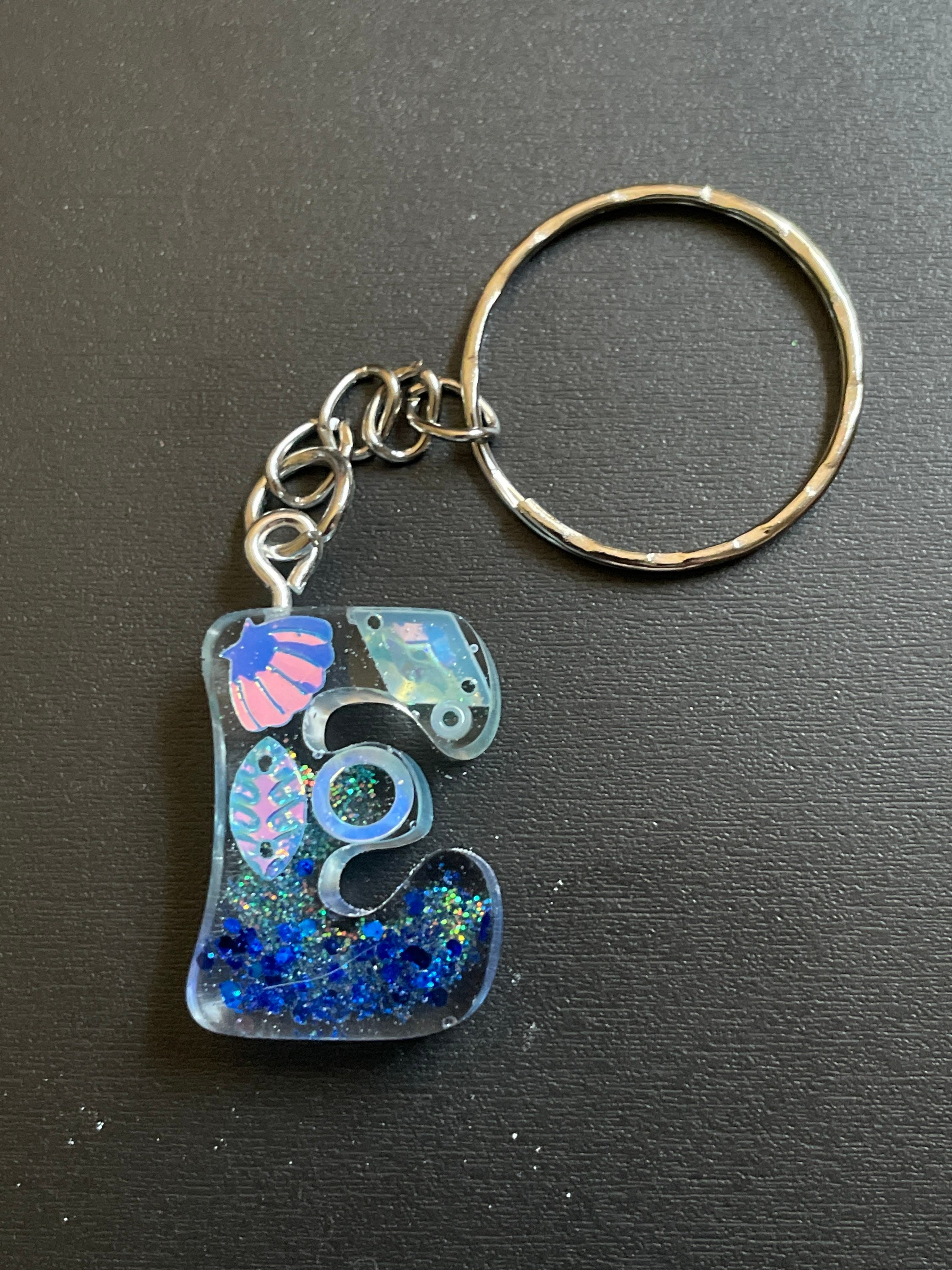 Mini Blue Sparkles Resin Letter Keychain - Etsy