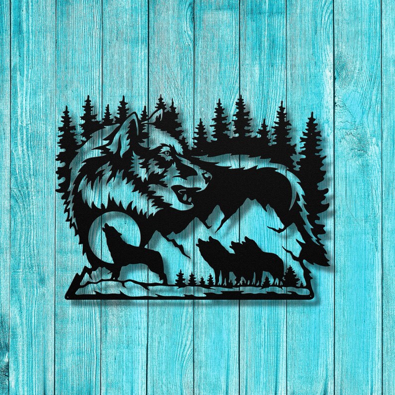 Wolf Wildlife Metal Wolf Art Tree Mountain Decoration - Etsy