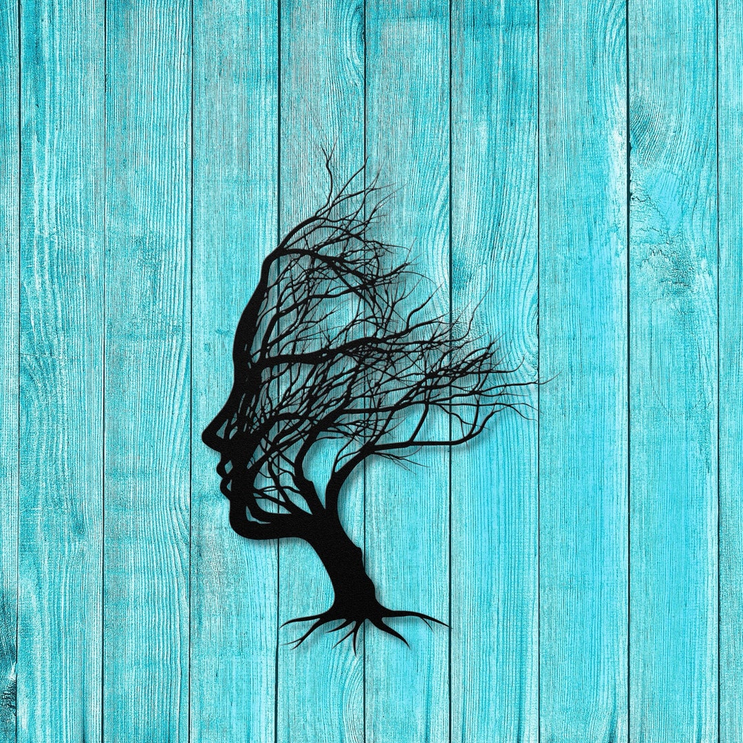Tree Face Metal Art, Abstract Face Tree Art, Woman Abstract Wall Decor ...