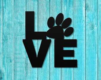 Metal Dog Paw Print Love Sign, Dog Lovers Metal Paw Print Wall Art ...