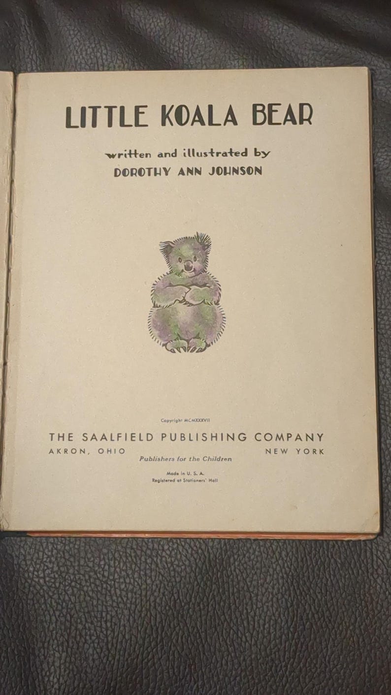 Little Koala Bear by Dorothy Johnson 1937 Children's Classic - Etsy