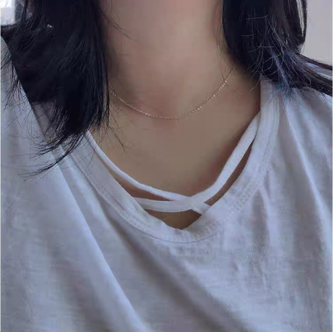 14K Solid Gold Chain Necklace, Minimalist Chain, Adjustable Slim Gold ...