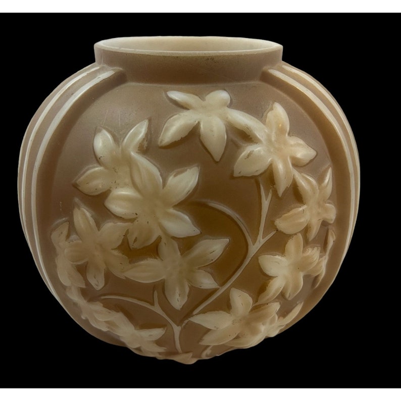 Vintage Phoenix Glass Sculptured Artware Star Flower Brown Tan Vase 6. ...